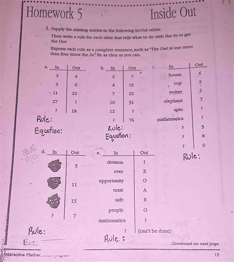 Homework 5 Inside Out 1 Supply The Missing Entries In The Following In