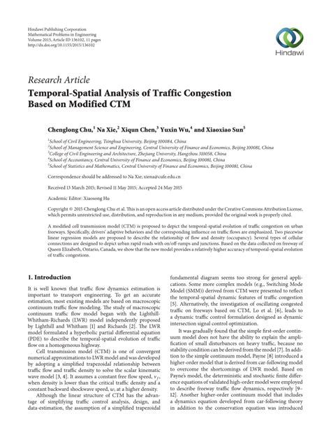 Pdf Temporal Spatial Analysis Of Traffic Congestion Based On Modified Ctm