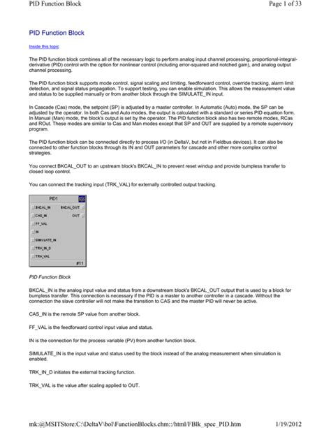 pid function block specification deltav control system