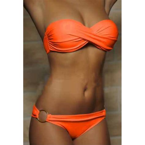 Maillot De Bain Deux Pièces Bandeau Push Up Orange