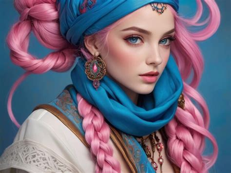 Premium Photo A Fashioned Woman With Pink Hair And Blue Eyes
