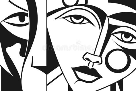 Abstract Art Vector Outline Illustration Of Couple Man And Woman