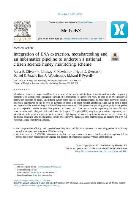 Pdf Integration Of Dna Extraction Metabarcoding And An Informatics