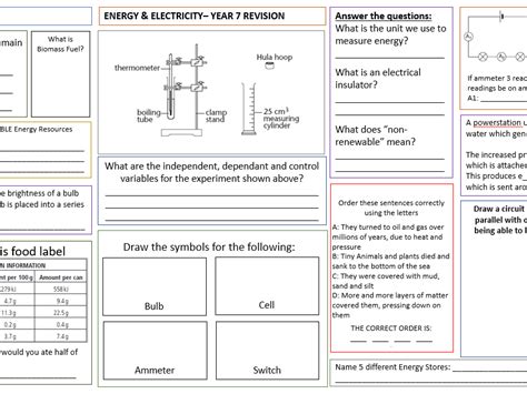 Revision Lesson Year 7 Physics 1and2 Energy And Electricity Mat And