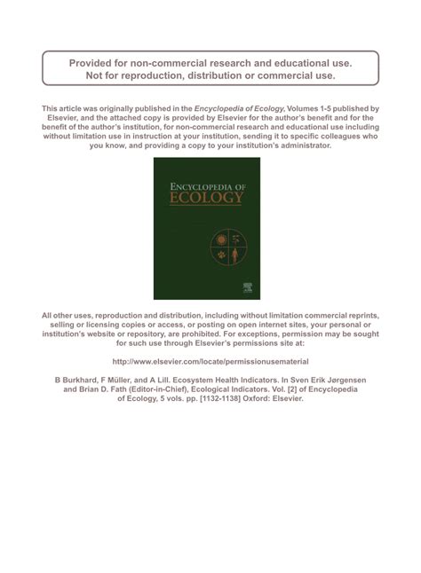 Pdf Ecological Indicators Ecosystem Health