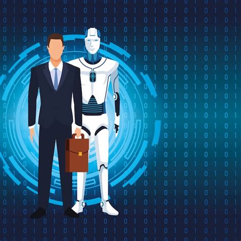 Robot Humanoïde Et Homme Daffaires Vecteur Premium