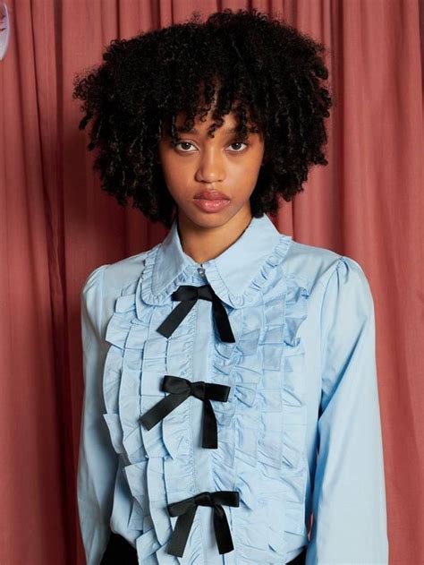 Sister Jane Arnell Bow Ruffle Blouse Light Blue