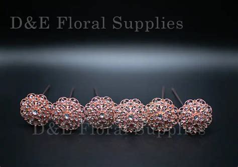1 5 Inches Rose Gold Crystal Rhinestone Flower Brooch Pin Pack Of 6 D