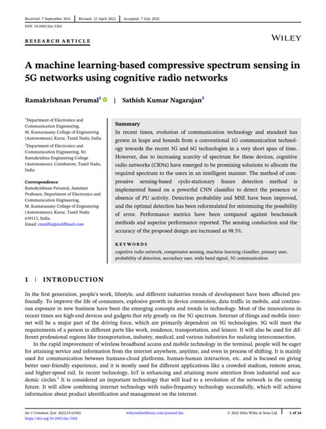 A Machine Learning‐based Compressive Spectrum Sensing In 5g Networks Using Cognitive Radio Networks