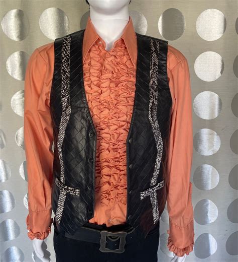 Black 1960s Biker Inspired Vest 1950s Vegan Leather Rocker Vest 60s