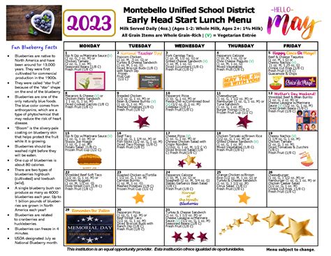 Menus Nutrition Services Montebello Unified School District