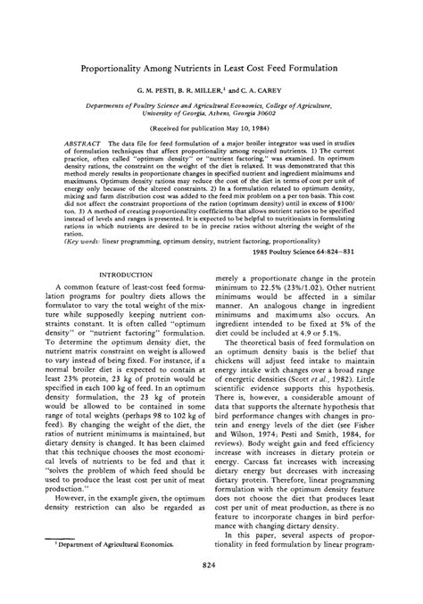 Pdf Proportionality Among Nutrients In Least Cost Feed Formulation