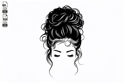 Messy Bun Svg Curly Hair Girl Face Graphic By Blackcatszone