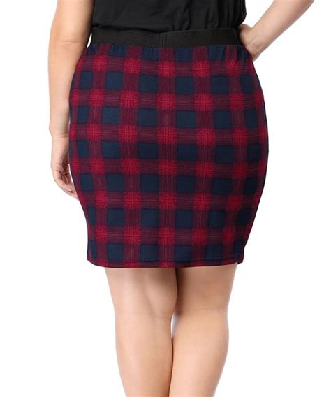 Agnes Orinda Womens Plus Size Elastic Waistband Plaids Pencil Skirt