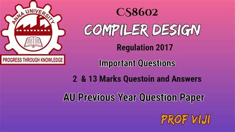 Important Questions For Compiler Design Cs8602 Anna University Dept Of Cse Aprmay 2022