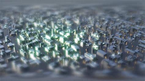 Microcircuits Close View CPU GPU Neon Lights 3d Stock Illustration