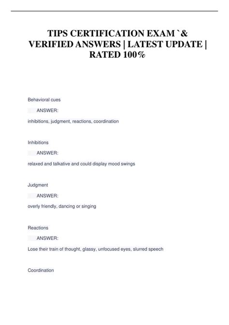 TIPS CERTIFICATION EXAM VERIFIED ANSWERS LATEST UPDATE RATED TIPS CERTIFICATION