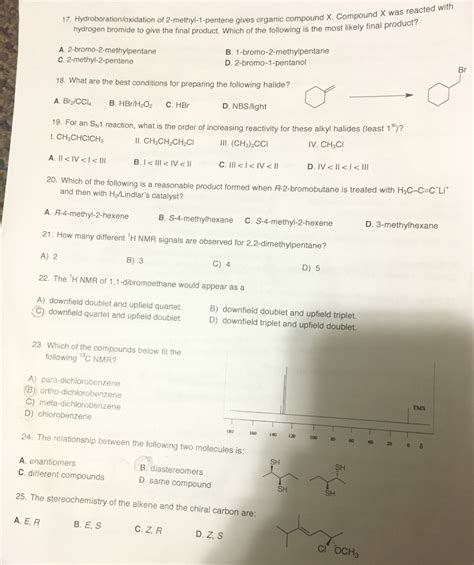 Solved Hydroboration Oxidation Of 2 Methyl 1 Pentene Gives