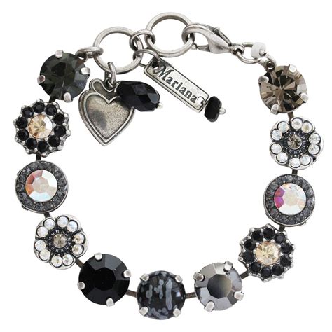 Mariana Adeline Silver Black Large Floral Mosaic Crystal Bracelet
