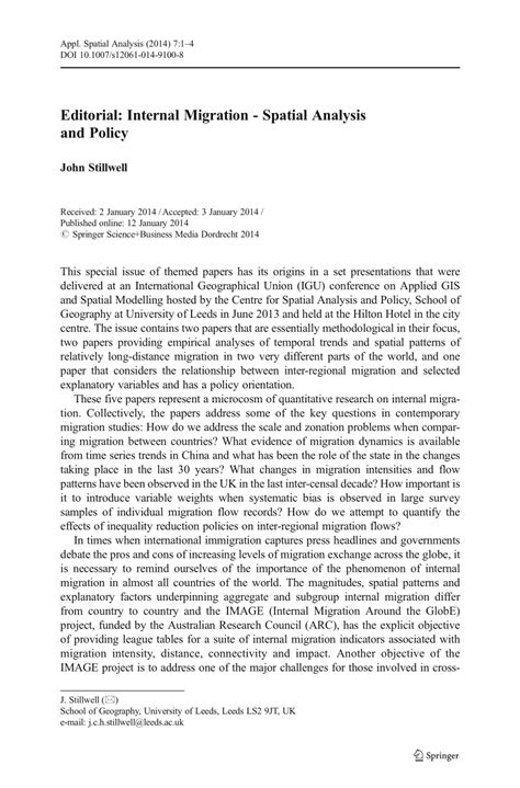 Pdf Editorial Internal Migration Spatial Analysis And Policy
