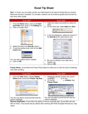 Fillable Online Excel Tip Sheet Fax Email Print PdfFiller