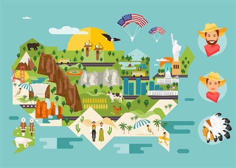 América Mapa Ilustrado De Atracciones Infografías De Viaje Sobre Los