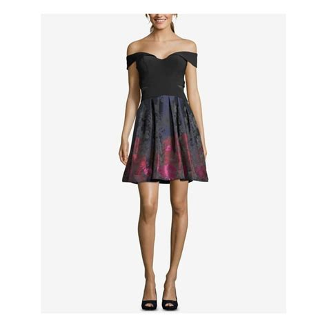 Xscape Womens Black Floral Sleeveless Off Shoulder Mini Party Fit