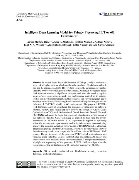 Pdf Intelligent Deep Learning Model For Privacy Preserving Iiot On 6g Environment