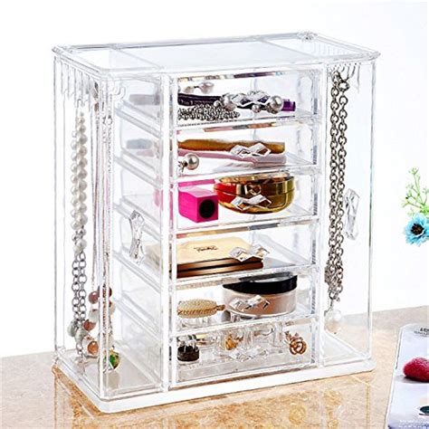 명확한 목걸이 팔찌 진열장 보석 거는 상자 6 개의 서랍을 가진 아크릴 보석 조직자 메이크업 저장 상자 Buy 2 슬라이딩 아크릴 보석 주최자 스토리지 투명 벨벳 쥬얼리