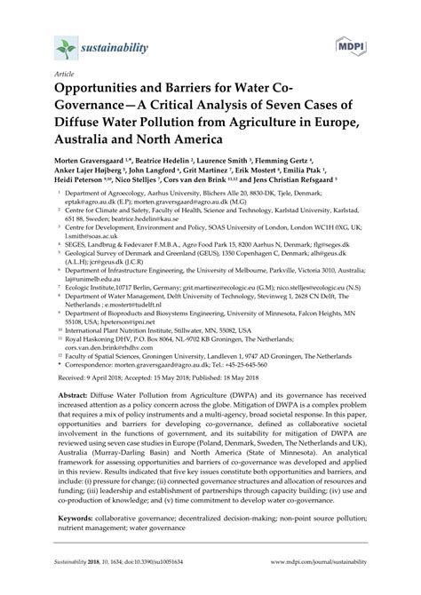 Pdf Opportunities And Barriers For Water Co Governance—a Critical Analysis Of Seven Cases Of