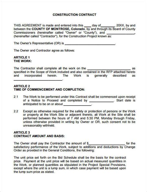 28 Construction Contract Form Templates Free PDF Doc Word Samples