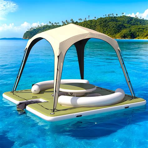 Danrelax Premium Floating Dock Lounge With Canopy 1115ft X 1115ft Inflatable Water Platform