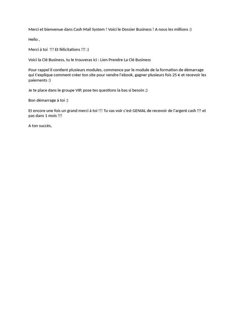 merci et bienvenue dans cash mail system version clé pdf