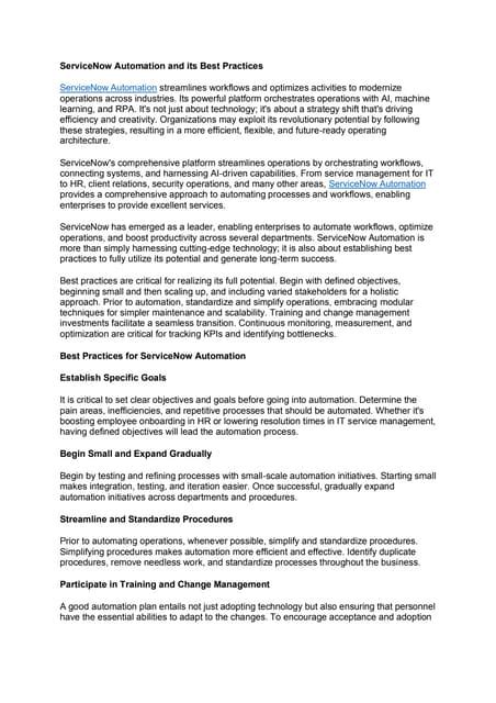 Servicenow Automation And Its Best Practices Pdf