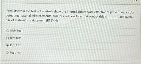 Solved If Results From The Tests Of Controls Show The