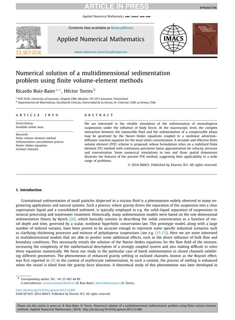 pdf numerical solution of a multidimensional sedimentation problem