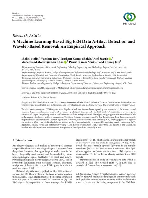 Pdf A Machine Learning Based Big Eeg Data Artifact Detection And Wavelet Based Removal An