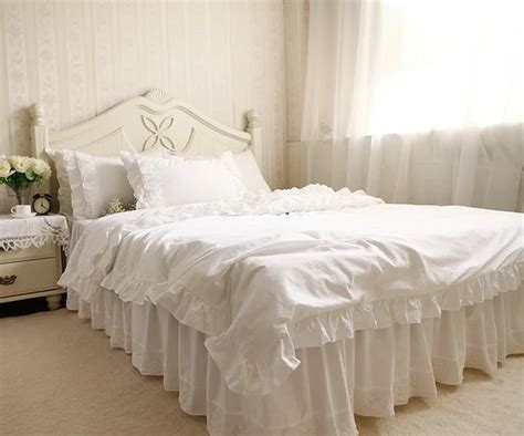 4 Stks Set Romantische Ruches Wit Kant Beddengoed Set Prinses