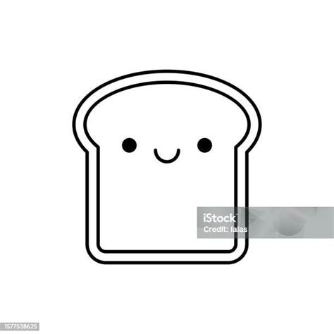 귀여운 웃는 슬라이스 토스트 빵 캐릭터 라인 아이콘입니다 어린이를 위한 색칠하기 책 윤곽선 스타일의 벡터 그림입니다 건강한 생활방식에 대한 스톡 벡터 아트 및 기타 이미지