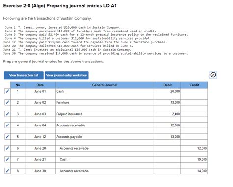 Solved Exercise 2 8 Algo Preparing Journal Entries Lo A1