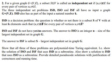solved 2 for a given graph g v e a subset ssv is called