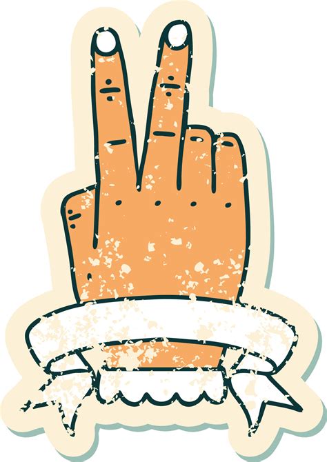 Grunge Sticker Of A Victory V Hand Gesture With Banner 11780991 Vector