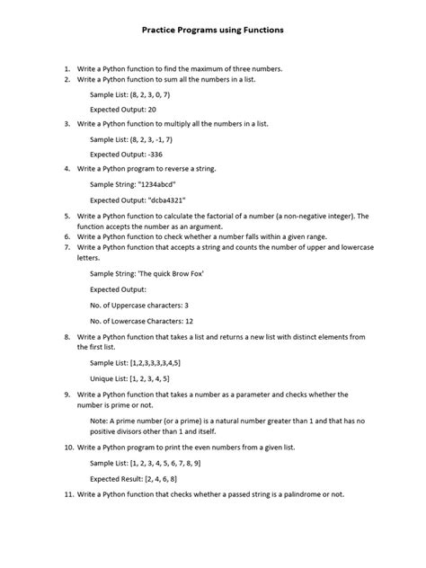Python Practice Programs With Functions Pdf