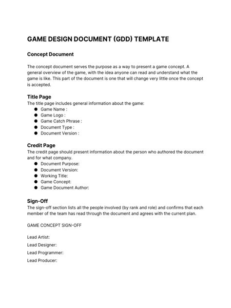 Game Design Document Gdd Template Pdf User Interface Computing