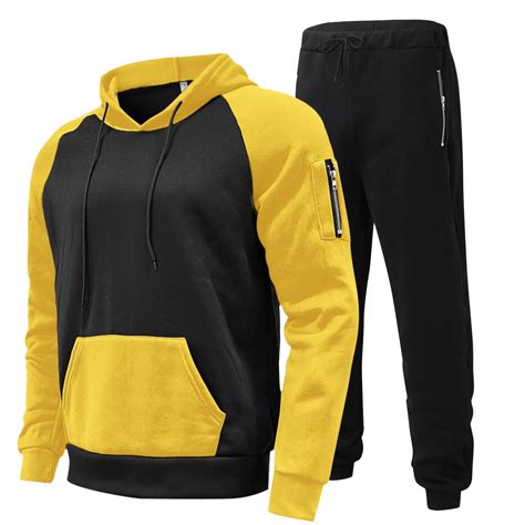 Male Casual Solid Two Piece Suit Zipper Pocket Raglan Sleeve Hoodies