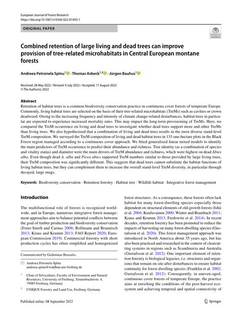 Pdf Combined Retention Of Large Living And Dead Trees Can Improve