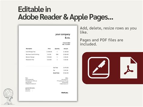 Invoice Template Editable Invoice PDF Word Excel Google Docs Invoice Template For Small