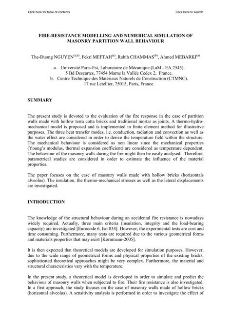Pdf Fire Resistance Modelling And Numerical Simulation Of Masonry Partition · Pdf Filefire