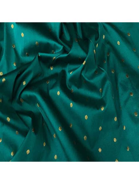 Rama Green Taffeta Fabric With Zari Motifs 54 Inches Width Saroj Fabrics