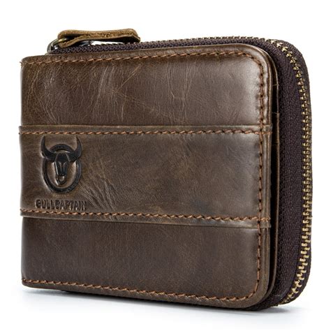 Bull Captain Bullcaptain Genuine Leather Bifold Zipper Wallet For Men